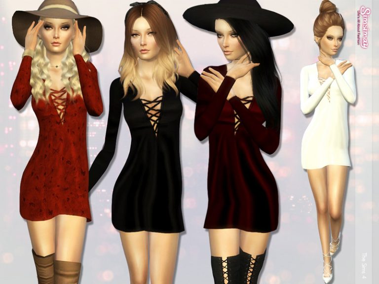 [UPDATED] Laced Up Hand-Painted A-line Dress - The Sims 4 Catalog