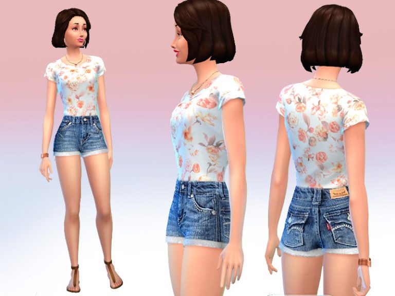 Flower shirt and jeans shorts - The Sims 4 Catalog
