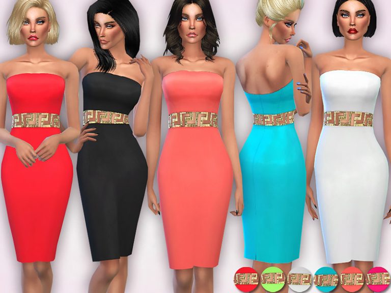 Gold Embellished Waist Bodycon Dress - The Sims 4 Catalog