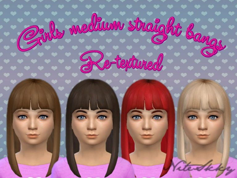 Girl medium Straight Hair w/ Bangs Re-textured - The Sims 4 Catalog