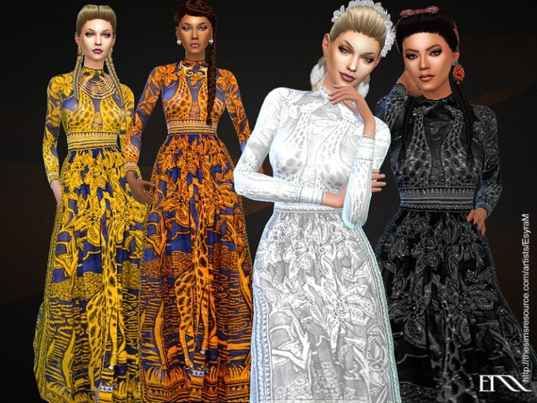 Cotton muslin Dress_ giraffe print - The Sims 4 Catalog