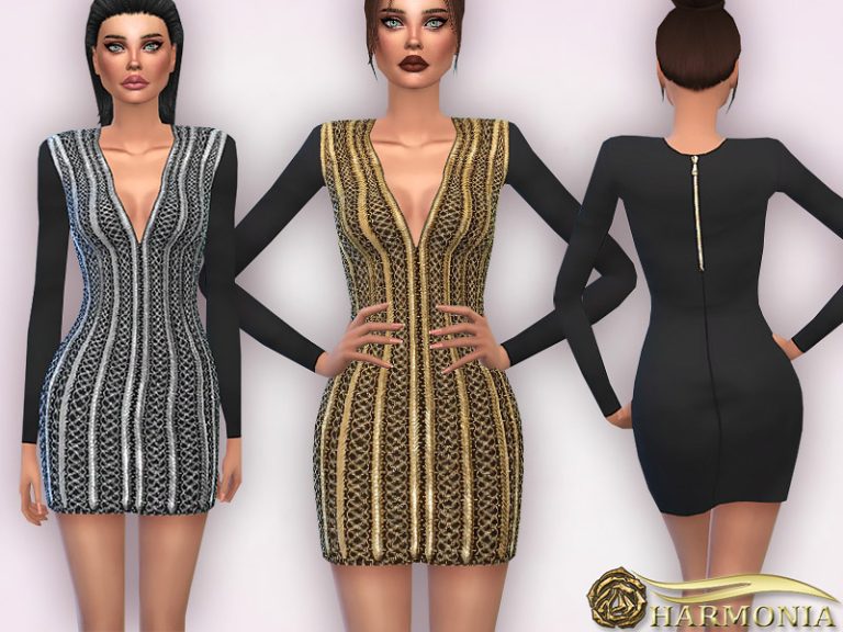 Metal Embellished Woven Mini Dress - The Sims 4 Catalog