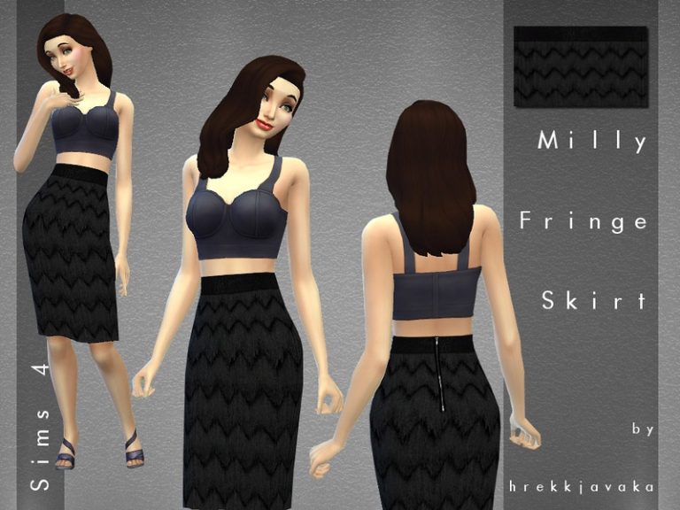 Milly Black High-Waist Fringe Skirt - The Sims 4 Catalog
