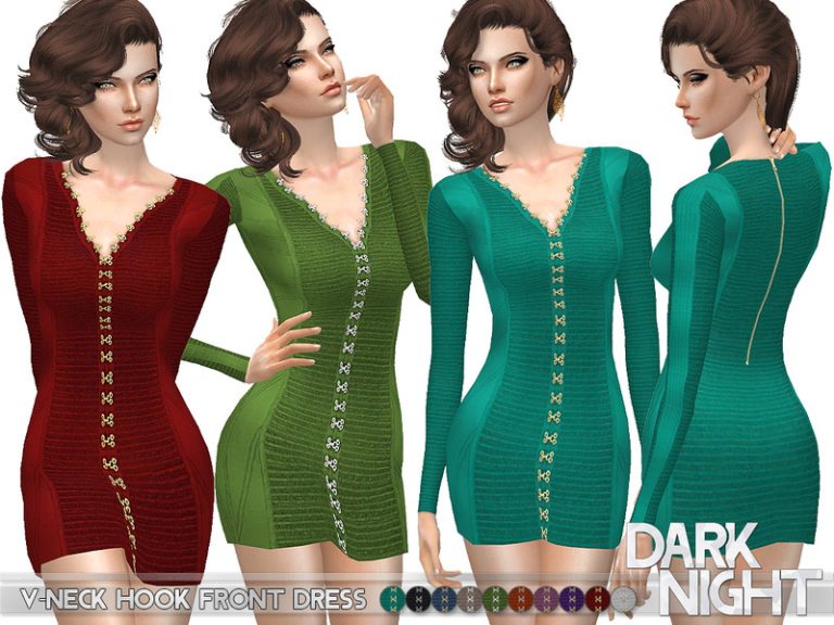 V-Neck Hook Front Dress - The Sims 4 Catalog