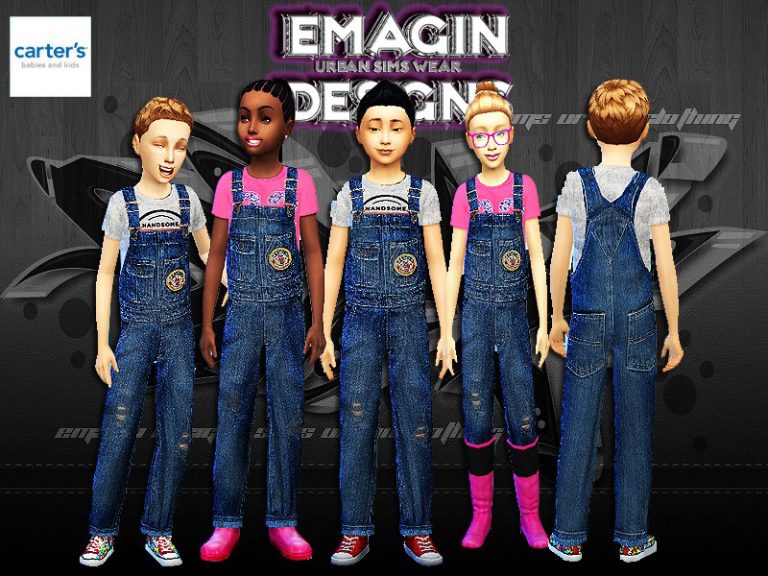Girls & Boys Carter Overalls w/Tee - The Sims 4 Catalog