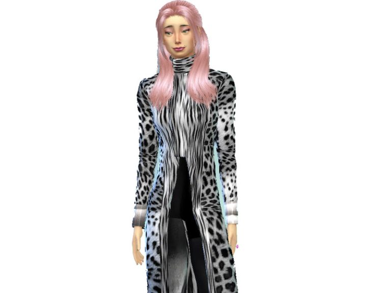 Snow leopard fur coat with leather pants - The Sims 4 Catalog