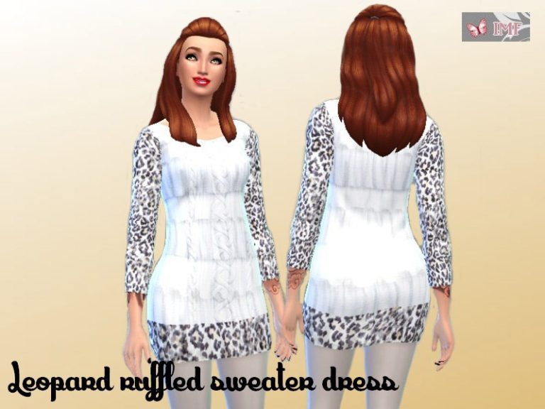 Leopard ruffled sweater dress - The Sims 4 Catalog