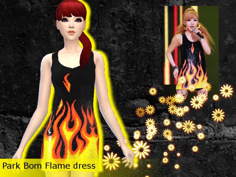 Bom park flame dress by Lulirine - The Sims 4 Catalog