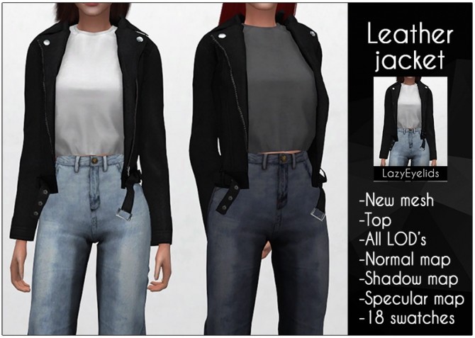 Leather jacket F at LazyEyelids - The Sims 4 Catalog