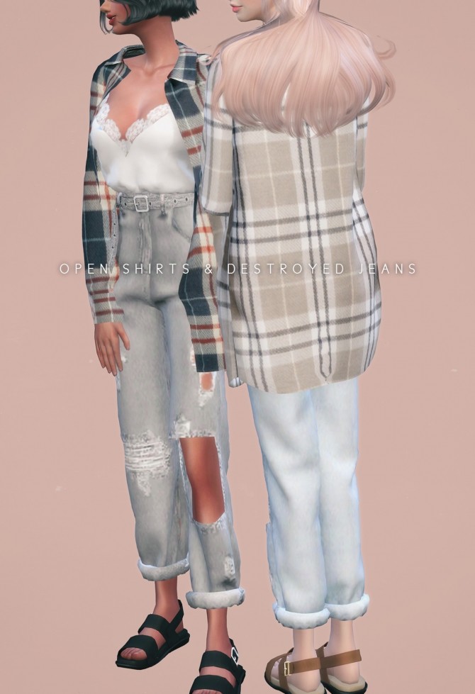 Open Oversized Shirts + Belt Destroyed Jeans at NEWEN - The Sims 4 Catalog