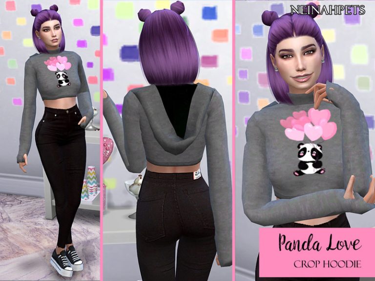 Panda Love Crop Top Hoodie (Mesh Required) - The Sims 4 Catalog