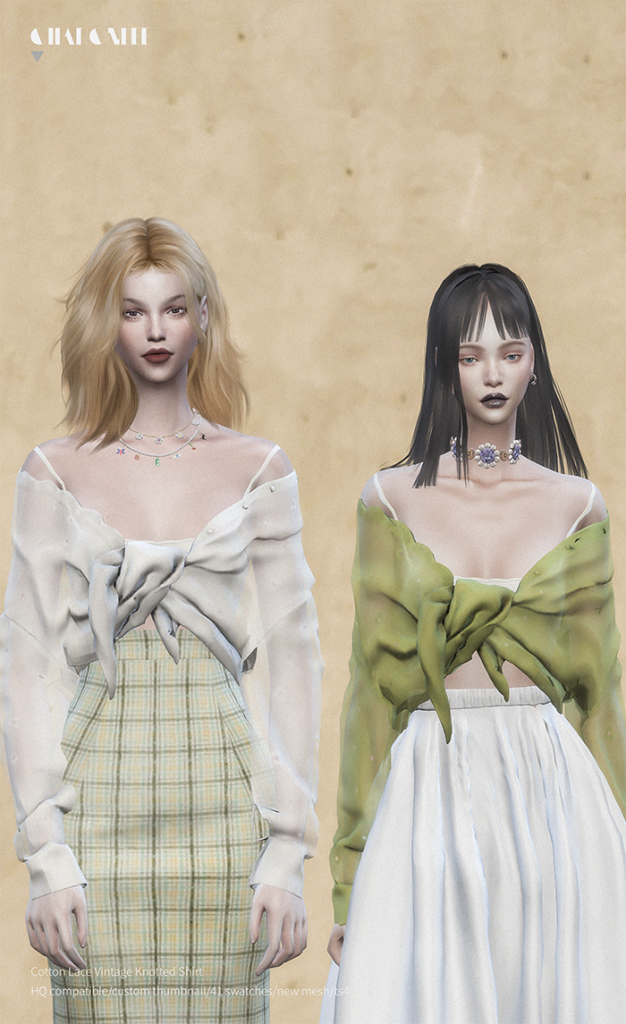 【CHARONLEE】Cotton Lace Vintage Knotted Shirt - The Sims 4 Catalog