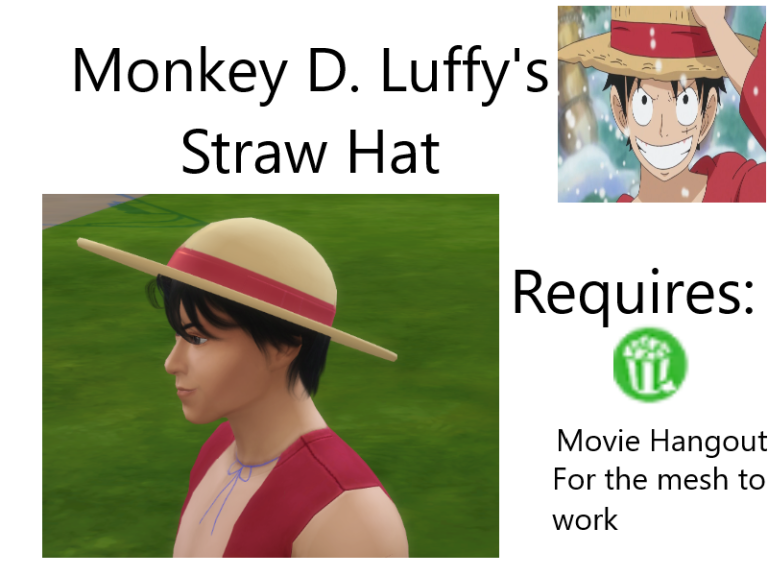 ONE PIECE MONKEY D. LUFFY STRAW HAT (REQUIRES MOVIE HANGOUT) - The Sims ...