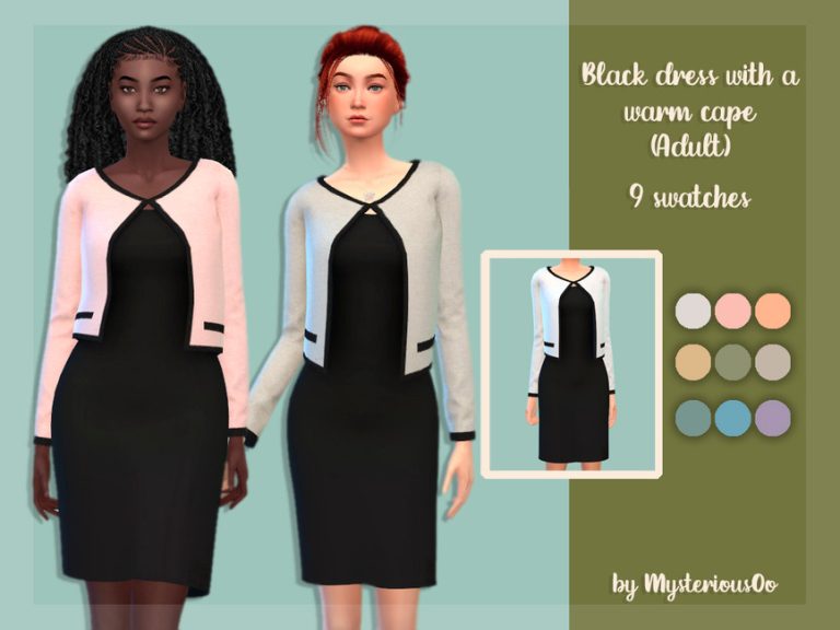 Black dress with a warm cape Adult - The Sims 4 Catalog
