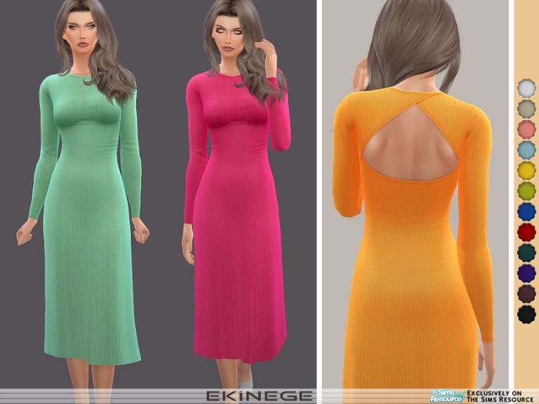 Cut Out Long Sleeve Midi Dress - The Sims 4 Catalog