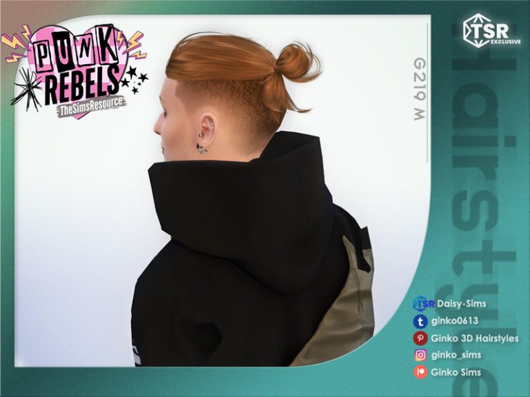 PUNK REBELS - Man Bun with Shaved Sides - Ginko 219 - The Sims 4 Catalog